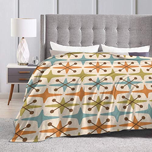 Flannel Plush Modern Throw Blanket, Olive Mid Century Modern Abstract Star Space Age Pattern Throw for Better Sleep Living Room, Air Conditioning Blanket and Quality Wrinkle-Resistant 60" x 50"