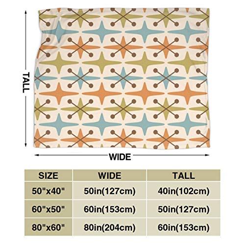 Flannel Plush Modern Throw Blanket, Olive Mid Century Modern Abstract Star Space Age Pattern Throw for Better Sleep Living Room, Air Conditioning Blanket and Quality Wrinkle-Resistant 60" x 50"