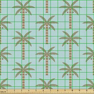 Ambesonne Tropical Fabric by The Yard, Repetitive Summer Pattern with Coconut Palm Trees, Decorative Fabric for Upholstery and Home Accents, 1 Yard, Blue Slate Brown