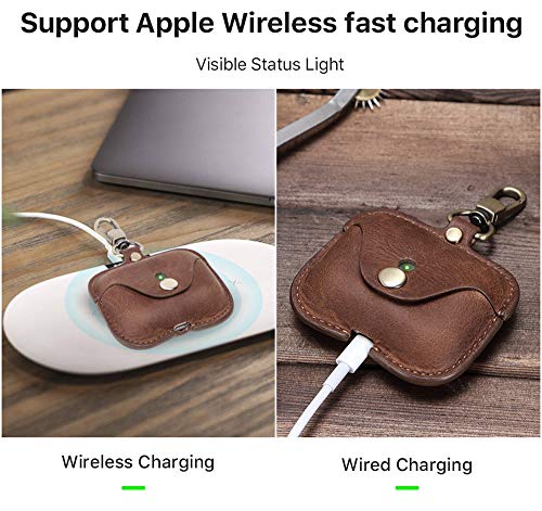 for AirPod Pro Case Leather, Personalized Genuine Leather Protective Airpod Pro Case Cover Shockproof with Loss Prevention Clip for Apple AirPods 3 Pro Wireless Charging Case for airpods (Customize)