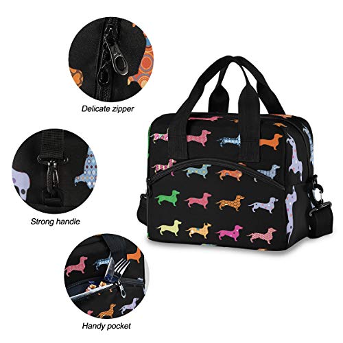 Blueangle Insulated Cooler Leakproof Reusable Lunch Bag - Dachshund Dogs Lunch Box Tote Bag with Adjustable Shoulder Strap for Women and Man