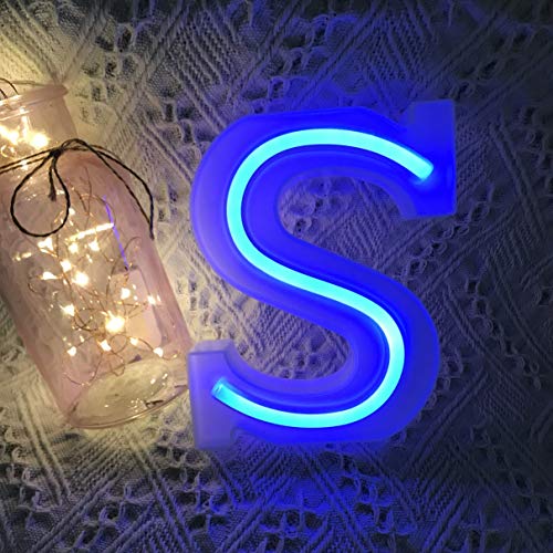 QiaoFei Light Up Marquee Letters Lights Letters Neon Signs, Pink Wall Decor/Table Decor for Home Bar Christmas, Birthday Party, Valentinefs Day Words-Blue Letters (S)