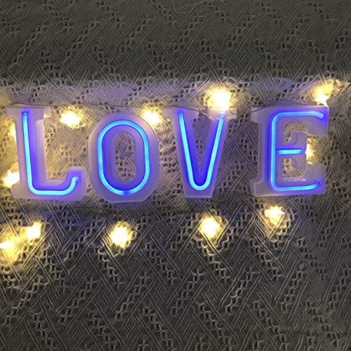 QiaoFei Light Up Marquee Letters Lights Letters Neon Signs, Pink Wall Decor/Table Decor for Home Bar Christmas, Birthday Party, Valentinefs Day Words-Blue Letters (S)