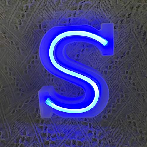 QiaoFei Light Up Marquee Letters Lights Letters Neon Signs, Pink Wall Decor/Table Decor for Home Bar Christmas, Birthday Party, Valentinefs Day Words-Blue Letters (S)