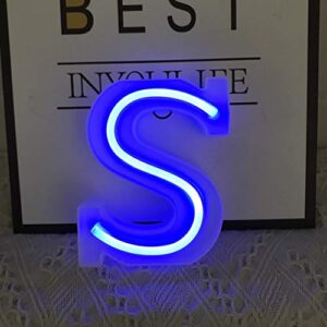 QiaoFei Light Up Marquee Letters Lights Letters Neon Signs, Pink Wall Decor/Table Decor for Home Bar Christmas, Birthday Party, Valentinefs Day Words-Blue Letters (S)