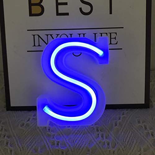 QiaoFei Light Up Marquee Letters Lights Letters Neon Signs, Pink Wall Decor/Table Decor for Home Bar Christmas, Birthday Party, Valentinefs Day Words-Blue Letters (S)