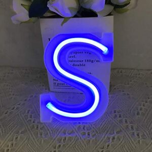 QiaoFei Light Up Marquee Letters Lights Letters Neon Signs, Pink Wall Decor/Table Decor for Home Bar Christmas, Birthday Party, Valentinefs Day Words-Blue Letters (S)