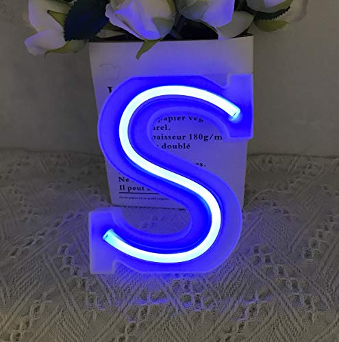 QiaoFei Light Up Marquee Letters Lights Letters Neon Signs, Pink Wall Decor/Table Decor for Home Bar Christmas, Birthday Party, Valentinefs Day Words-Blue Letters (S)