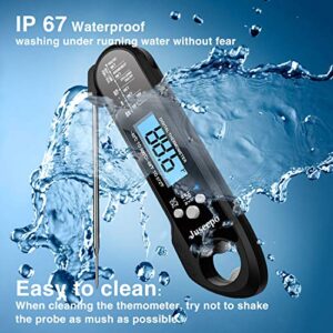 Juseepo Instant Read Waterproof Meat Thermometer - 2s Instant Read Ultra Fast Cooking Thermometer with Backlight & Calibration.Best Kitchen Food Thermometer for Cooking, Outdoor Grill and BBQ(Black)