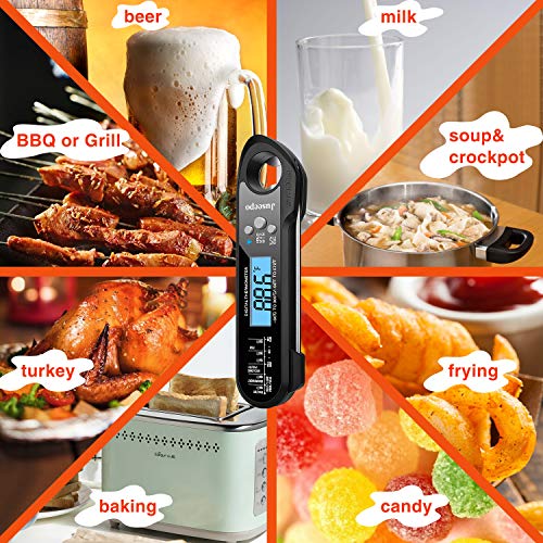 Juseepo Instant Read Waterproof Meat Thermometer - 2s Instant Read Ultra Fast Cooking Thermometer with Backlight & Calibration.Best Kitchen Food Thermometer for Cooking, Outdoor Grill and BBQ(Black)