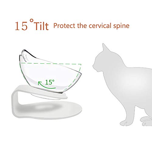 Cat Elevated Bowl with Raised Stand, 15 Degree Tilted Design Neck Guard Stand Raised Pet Food Water Feeder Bowl for Cats or Small Dogs