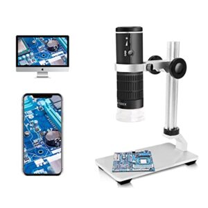 jiusion wifi usb digital microscope 50 to 1000x wireless magnification endoscope 8 led mini hd camera with updated stand portable case, compatible with iphone ipad android mac windows linux