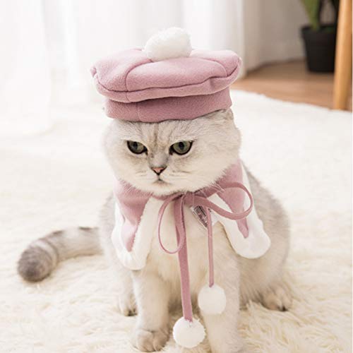 balacoo Pet Pompon Cape with Beret Creative Dog Clothes Cat Costume Pet Cape Hat for Party Festival Cosplay Cat Photo Props for Cat Kitten Dog Puppy 1 Set (M)