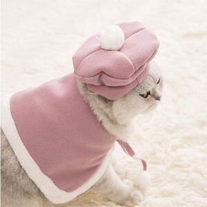 balacoo Pet Pompon Cape with Beret Creative Dog Clothes Cat Costume Pet Cape Hat for Party Festival Cosplay Cat Photo Props for Cat Kitten Dog Puppy 1 Set (M)