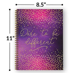 Softcover Dare 8.5" x 11" Motivational Spiral Notebook/Journal, 120 College Ruled Pages, Durable Gloss Laminated Cover, Gold Wire-o Spiral. Made in the USA