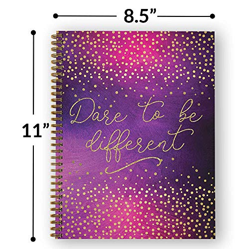 Softcover Dare 8.5" x 11" Motivational Spiral Notebook/Journal, 120 College Ruled Pages, Durable Gloss Laminated Cover, Gold Wire-o Spiral. Made in the USA