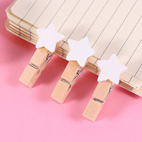 HEALLILY 100pcs Mini Wooden Clothespins Star Shape Wall Hanging Clips Photo Clips Picture Pegs Craft Clips with Rope White