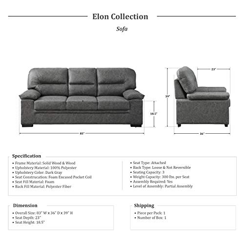 Lexicon Elon Sofa, Dark Grey