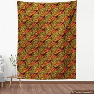 Ambesonne Paisley Fabric by The Yard, Abstract Motif with Blooms with Contour Lines Picture, Decorative Fabric for Upholstery and Home Accents, 2 Yards, Green Orange