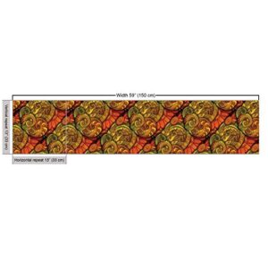 Ambesonne Paisley Fabric by The Yard, Abstract Motif with Blooms with Contour Lines Picture, Decorative Fabric for Upholstery and Home Accents, 2 Yards, Green Orange