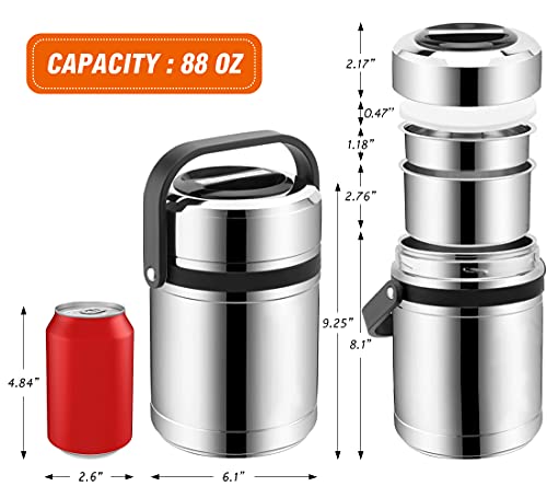 Thermos for Hot Food,88oz Wide Mouth Soup Thermos,Large Food Thermos,Multiple Tier Food Flask with Handle,Thermal Soup Container,Stainless Steel Food Jar,Travel Insulated Lunch Box,Lunch Container