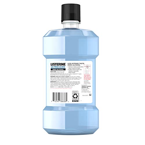 Listerine Ultraclean Zero Alcohol Tartar Control Mouthwash, Oral Rinse to Help Fight Bad Breath and Tartar, for Cleaner, Naturally White Teeth, Less Intense Arctic Mint Taste, 1 L