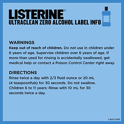 Listerine Ultraclean Zero Alcohol Tartar Control Mouthwash, Oral Rinse to Help Fight Bad Breath and Tartar, for Cleaner, Naturally White Teeth, Less Intense Arctic Mint Taste, 1 L