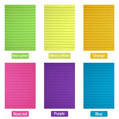 18 Pack Lined Sticky Notes 4 x 6 Inch Colorful Self Sticky Notes Lined Memos for School Office and Home Supplies, 540 Sheets, 6 Colors