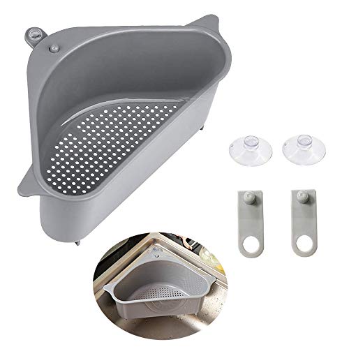 Sink Drains Strainers,Triangular Sink Basket Shelf With Suction Cup Sucker,Corner Hanging,Sink Storage Rack Holder For Kitchen Bathroom Soap Box Organizer (1pc Gray)