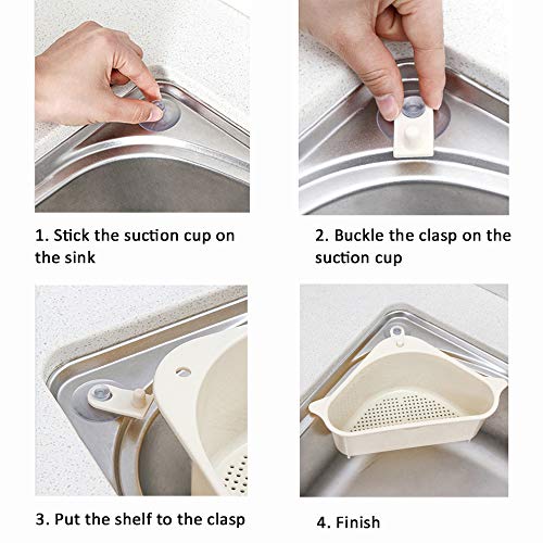 Sink Drains Strainers,Triangular Sink Basket Shelf With Suction Cup Sucker,Corner Hanging,Sink Storage Rack Holder For Kitchen Bathroom Soap Box Organizer (1pc Gray)