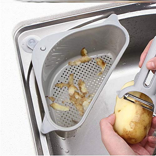 Sink Drains Strainers,Triangular Sink Basket Shelf With Suction Cup Sucker,Corner Hanging,Sink Storage Rack Holder For Kitchen Bathroom Soap Box Organizer (1pc Gray)