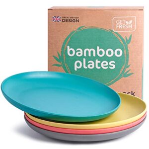 get fresh bamboo kids plates set – 4-pack reusable bamboo dinner plates for kids and toddlers – colorful bamboo fiber childrens dinnerware set – kids bamboo tableware plates for everyday use