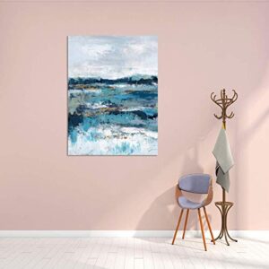 Yihui Arts Abstract Ocean Canvas Wall Art - Blue and Teal Painting with Gold Foil - Modern Coastal Pictures for Living Room Bedroom Kitchen Dinning Decor