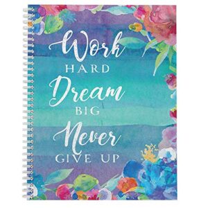 softcover work hard 8.5" x 11" motivational spiral notebook/journal, 120 college ruled pages, durable gloss laminated cover, white wire-o spiral. made in the usa