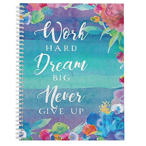 Softcover Work Hard 8.5" x 11" Motivational Spiral Notebook/Journal, 120 College Ruled Pages, Durable Gloss Laminated Cover, White Wire-o Spiral. Made in the USA