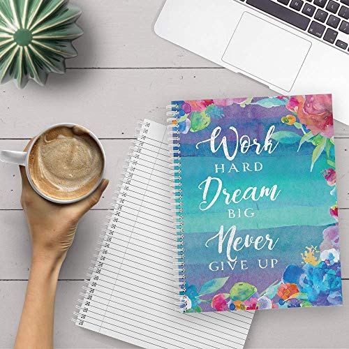 Softcover Work Hard 8.5" x 11" Motivational Spiral Notebook/Journal, 120 College Ruled Pages, Durable Gloss Laminated Cover, White Wire-o Spiral. Made in the USA