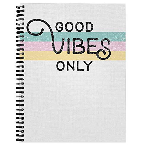 Softcover Good Vibes 8.5" x 11" Motivational Spiral Notebook/Journal, 120 College Ruled Pages, Durable Gloss Laminated Cover, Black Wire-o Spiral. Made in the USA