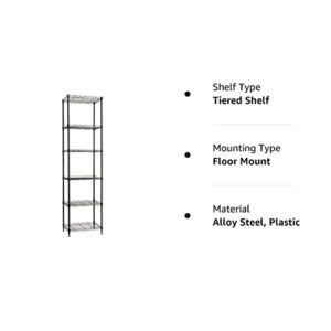 YOHKOH 6 Wire Shelving Steel Storage Rack Adjustable Unit Shelves for Laundry Bathroom Kitchen Pantry Closet 16.7" Width x 62" Height x 11.7" Depth, Black