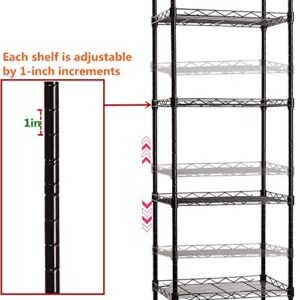 YOHKOH 6 Wire Shelving Steel Storage Rack Adjustable Unit Shelves for Laundry Bathroom Kitchen Pantry Closet 16.7" Width x 62" Height x 11.7" Depth, Black