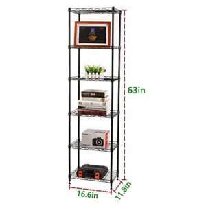 YOHKOH 6 Wire Shelving Steel Storage Rack Adjustable Unit Shelves for Laundry Bathroom Kitchen Pantry Closet 16.7" Width x 62" Height x 11.7" Depth, Black