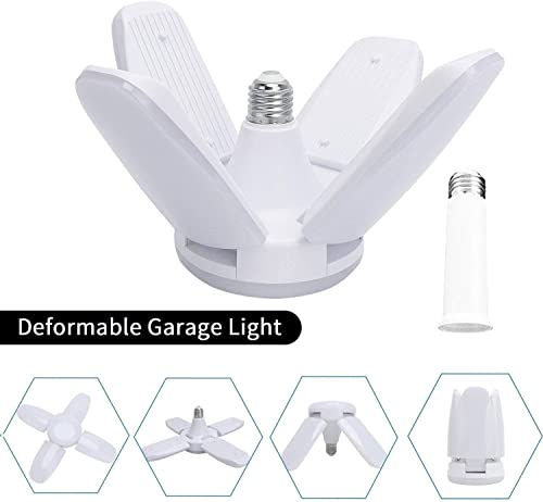 Maxziller 4 Pack 60W LED Garage Lights,6000LM Adjustable Garage Lights 110V LED Garage Lighting E26,Super Bright Garage Lights,6000k Nature White Garage Ceilling Light Including Extension Header