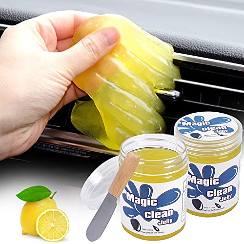 eFuncar Car Cleaning Gel Universal Auto Interior Detailing Gel Slime Fresh Lemon Cleaner Putty Dashboard Dust Removal Glue for Home Office PC Keyboard Air Vent Cup Holder, with A Scraper, 2Pack, 320G