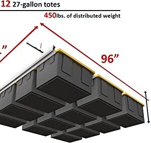 E-Z Garage Storage Alloy Steel Tote Slide PRO Overhead Garage Storage Rack - Organize Up to 15 Storage Tote Container Bins on The Ceiling, 88" x 80" x 3.5", White