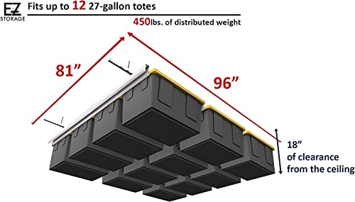 E-Z Garage Storage Alloy Steel Tote Slide PRO Overhead Garage Storage Rack - Organize Up to 15 Storage Tote Container Bins on The Ceiling, 88" x 80" x 3.5", White