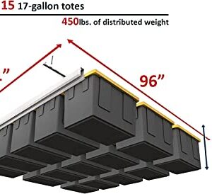 E-Z Garage Storage Alloy Steel Tote Slide PRO Overhead Garage Storage Rack - Organize Up to 15 Storage Tote Container Bins on The Ceiling, 88" x 80" x 3.5", White