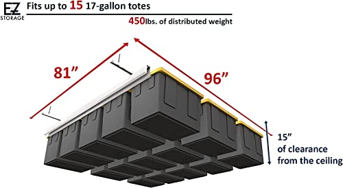 E-Z Garage Storage Alloy Steel Tote Slide PRO Overhead Garage Storage Rack - Organize Up to 15 Storage Tote Container Bins on The Ceiling, 88" x 80" x 3.5", White