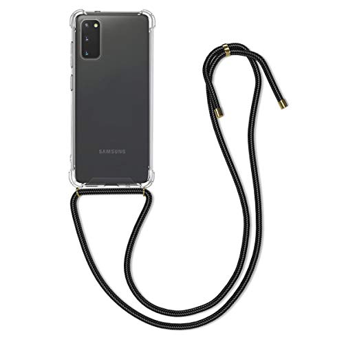 kwmobile Crossbody Case Compatible with Samsung Galaxy S20 Case - Clear TPU Phone Cover w/Lanyard Cord Strap - Black/Transparent