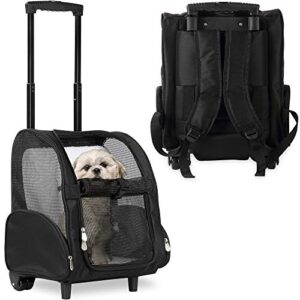 kopeks deluxe backpack pet travel carrier with double wheels - black - large, kps-1114