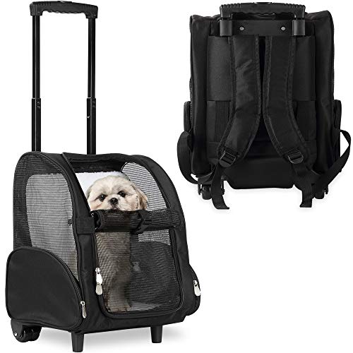 KOPEKS Deluxe Backpack Pet Travel Carrier with Double Wheels - Black - Large, KPS-1114