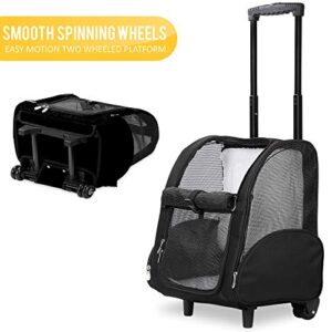 KOPEKS Deluxe Backpack Pet Travel Carrier with Double Wheels - Black - Large, KPS-1114